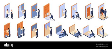 Home Repair Isometric Icons Set Of Installation Of Heating Floor And Plumbing Dismantling Of