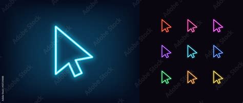 Outline Neon Mouse Cursor Icon Glowing Neon Computer Arrow Sign To Select And Click Interface
