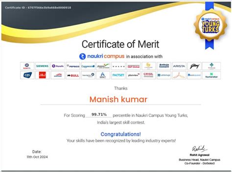 Manish Kumar Bingi On Linkedin Naukricampus Youngturks Certificate Youngachievers