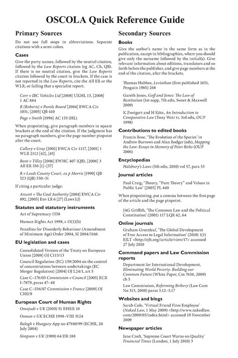 Oscola Reference In Referencing Oscola For Referencing Primary Sources Do Not Use Full Stops