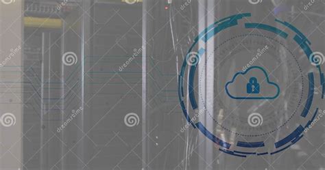 Image Of Padlock Cloud And Digital Data Processing Over Computer Servers Stock Image Image Of
