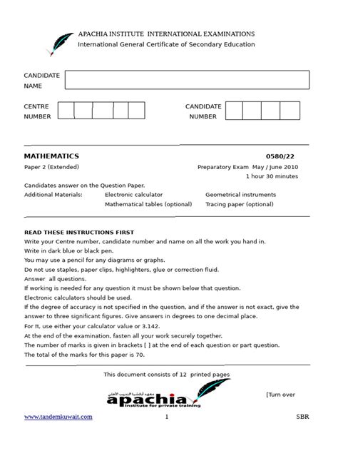 Igcse Mock Test Pdf Mathematics Geometry