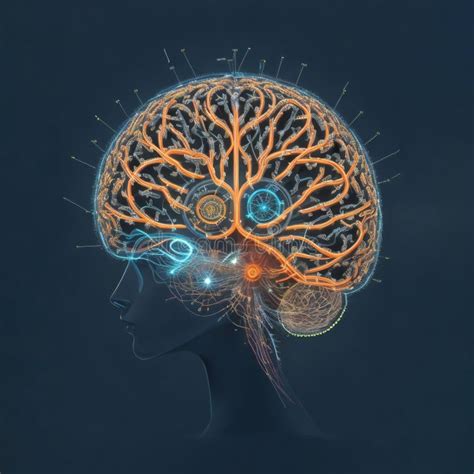 Digital Illustration Of A Female Portrait With Illuminated Brain Neurons And Synapses Stock