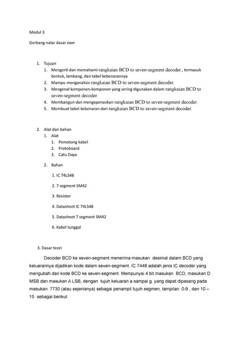 Modul 8 Decoder Bcd 7 Segment Modul 3 Gerbang Nalar Dasar Exor Modul 8 Decoder Bcd 7 Segment Modul 3 Gerbang Nalar Dasar Exor