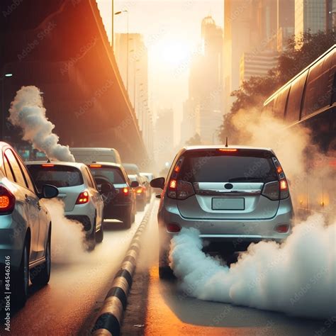 Air Pollution From Car Exhaust Smoke In City Traffic Focusing On