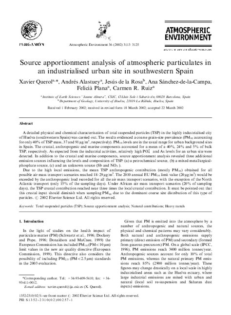 Pdf Pixe Analysis For Air Pollution Source Apportionment In Urban