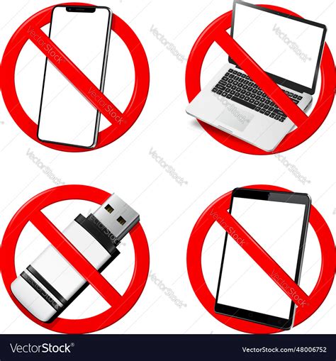 not use digital devices set of prohibition sign vector image