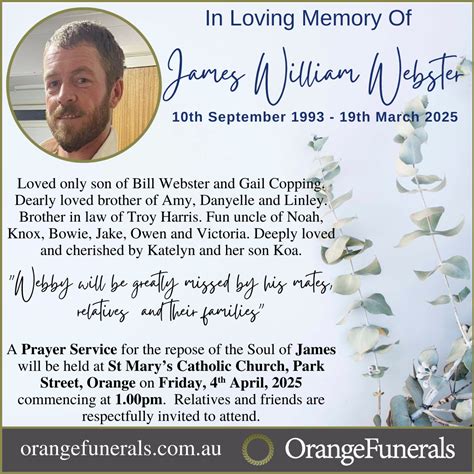 James William Webster Orange Funerals