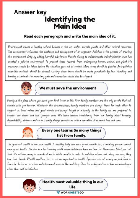 Identifying The Main Idea Worksheets Worksheetsgo