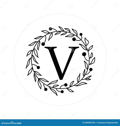 Letter V Initials With Round Floral Frames Vector Monogram Logo Cricut File Stock Vector