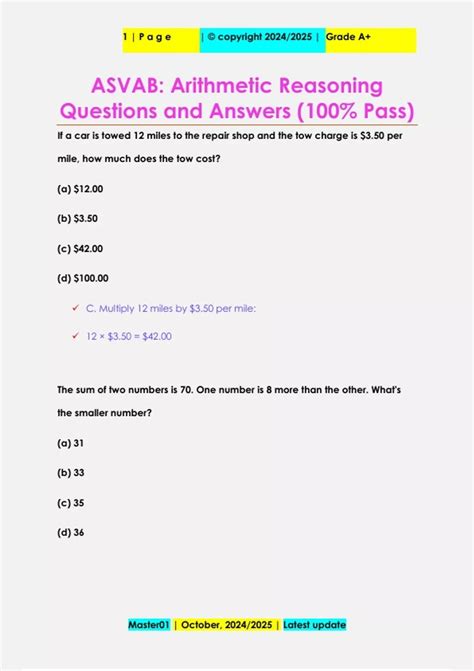 asvab arithmetic reasoning questions and answers 100 pass asvab
