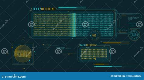 Server Data Processing Interface With Text Decoding Stock Illustration