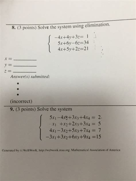 Solved O 3 Points Solve The System Using Elimination