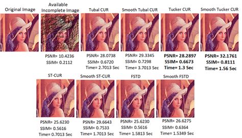 The Reconstructed Images Using Different Tensor Cur Completion