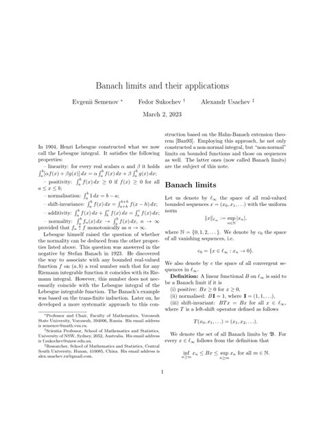 Pdf Banach Limits And Their Applications
