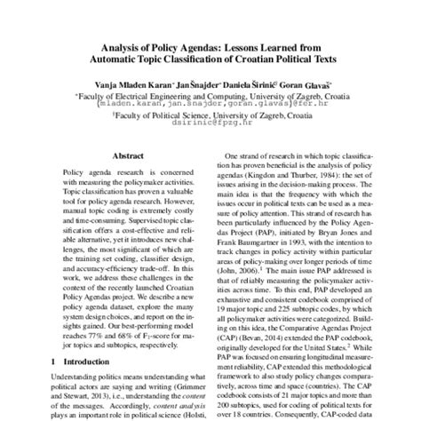 Analysis Of Policy Agendas Lessons Learned From Automatic Topic