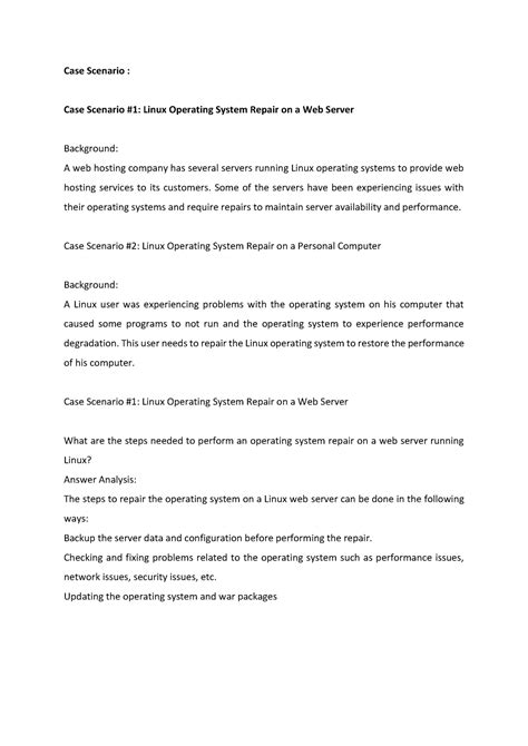 Case Scenario Linux Operating System Repair On A Web Server Case