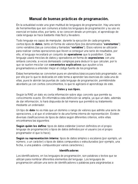 Manual De Buenas Practicas De Programacion Pdf Lenguaje De