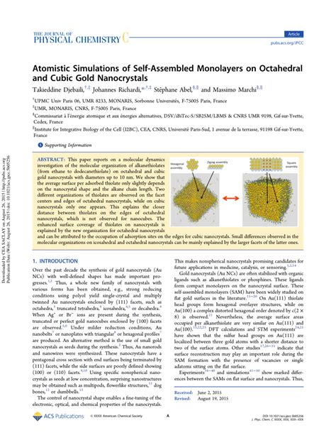 Pdf Atomistic Simulations Of Self Assembled Monolayers On Octahedral And Cubic Gold Nanocrystals