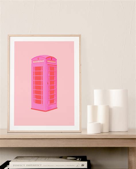 Retro London Phone Booth Art Print Pink And Red Aesthetic Digital