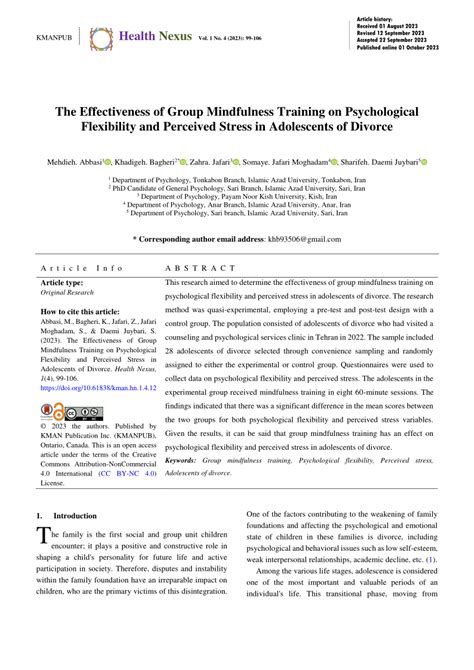 Pdf The Effectiveness Of Group Mindfulness Training On Psychological Flexibility And Perceived
