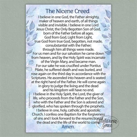 The Nicene Creed Printable Creed Prayer Card I Believe In One God