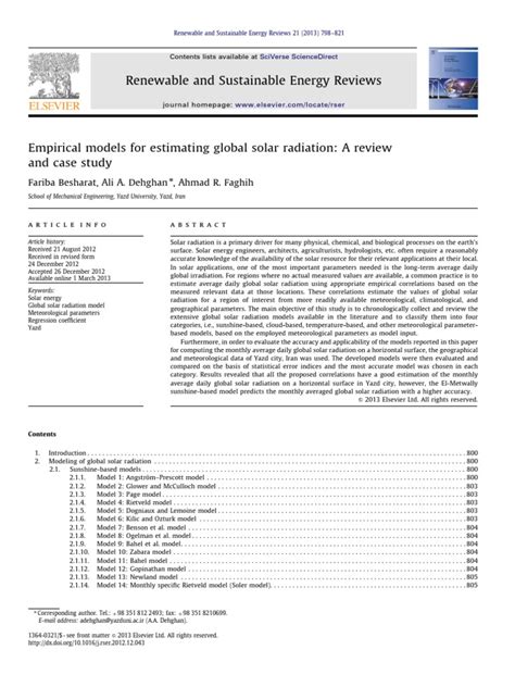 Empirical Models For Estimating Global Solar Radiation Pdf Solar Energy Meteorology