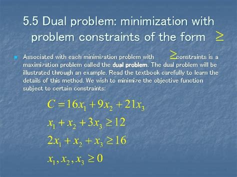 5 5 Dual Problem Minimization With Problem Constraints