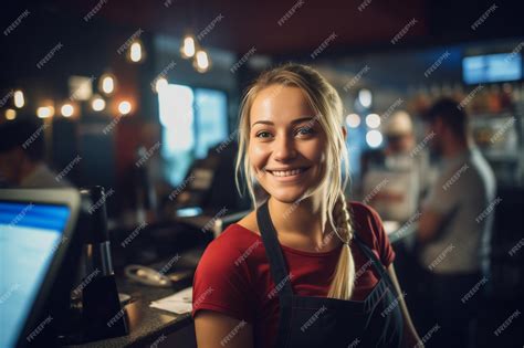 Premium Photo Friendly Cafe Service Portrait Of A Smiling Waitress At