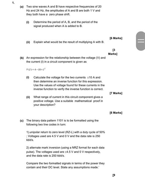 Solved 1 A Two Sine Waves A And B Have Respective