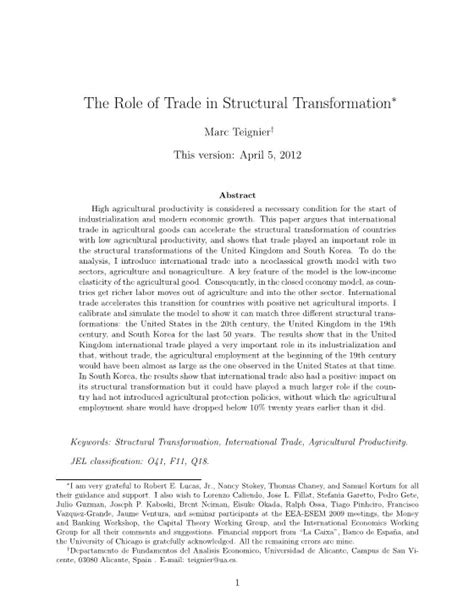 The Role Of Trade In Structural Transformation∗ Docslib