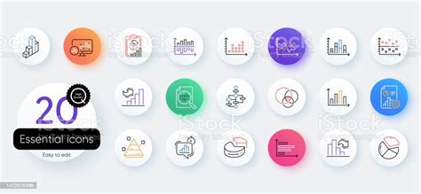 Charts And Diagrams Line Icons Set Of 3d Chart Block Diagram And Dot Plot Graph Icons Vector