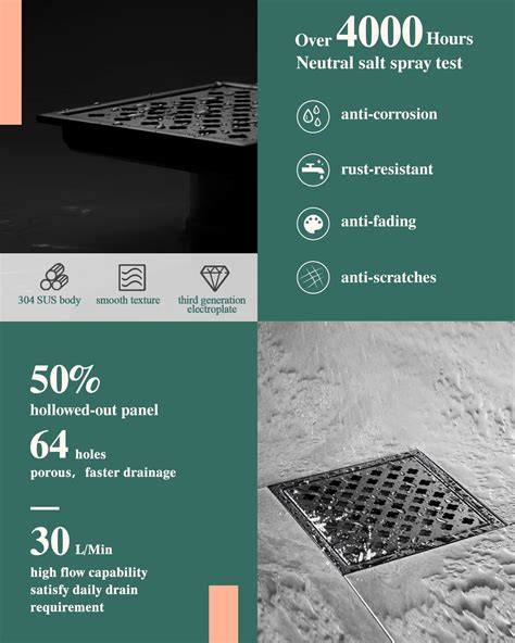 Shower Square Stainless Bathroom Water Linear Drain Tile Insert Floor Drain China Shower Square