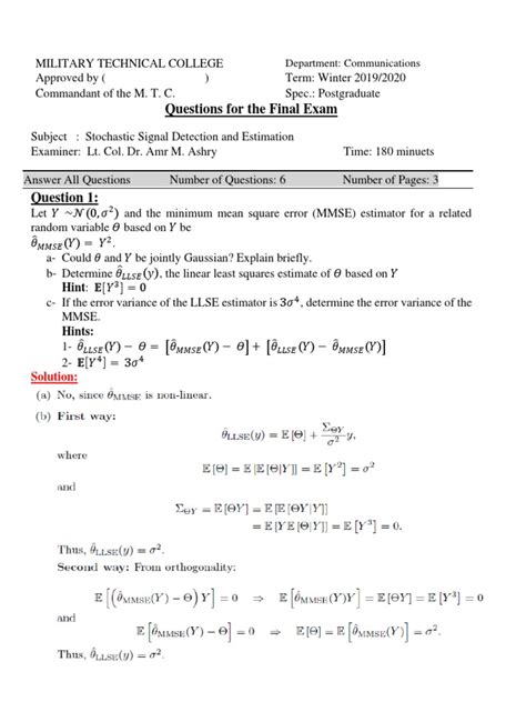 stochastic signal detection and estimation questions for the final