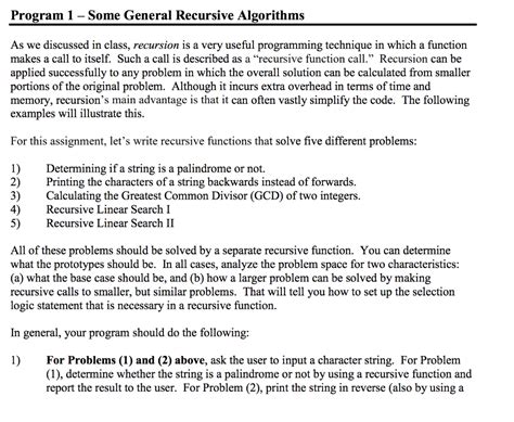 Solved Program 1 Some General Recursive Algorithms As We