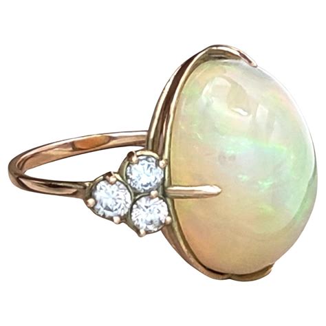14k Gold Ring Genuine Opal Diamond Halo Iag Certified Gemstones Woman´s