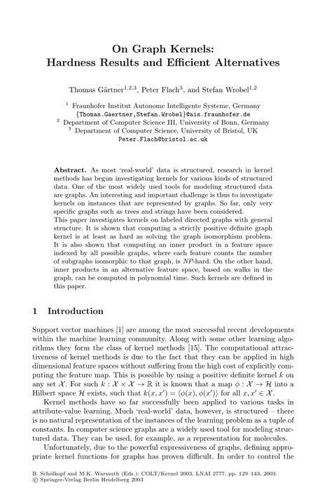 Pdf On Graph Kernels Hardness Results And Efficient Alternatives