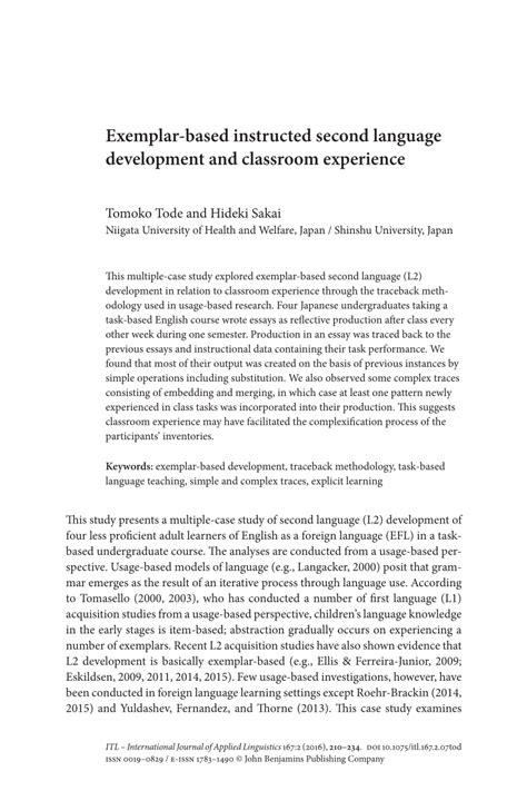 Pdf Exemplar Based Instructed Second Language Development And Classroom Experience