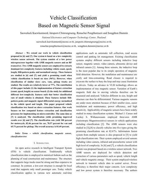 Pdf Vehicle Classification Based On Magnetic Sensor Signal