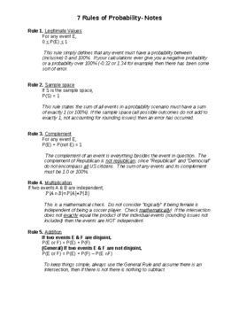 AP Statistics Rules Of Probability Notes TPT