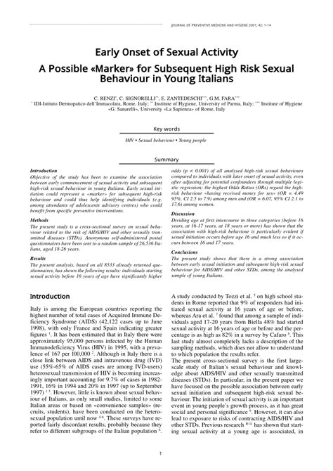 Pdf Early Onset Of Sexual Activity A Possible “marker” For