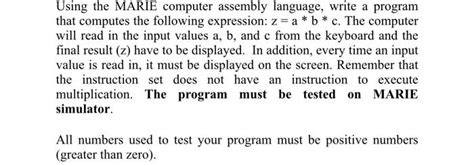 Solved Using The MARIE Computer Assembly Language Write A Chegg