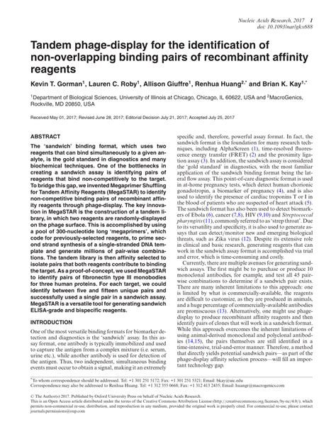 Pdf Tandem Phage Display For The Identification Of Non Overlapping