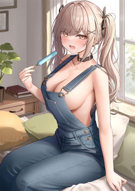 Rule 34 1girls Amber Eyes Bare Shoulders Belt Collar Blue Overalls