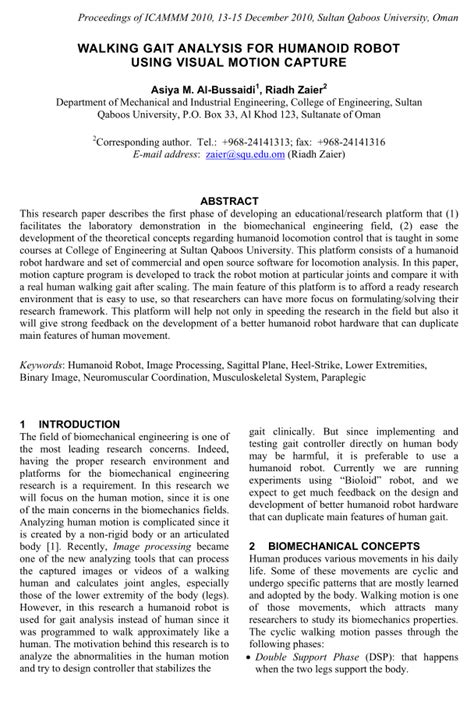 Pdf Walking Gait Analysis For Humanoid Robot Using Visual Motion Capture
