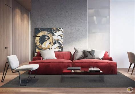 طراحی داخلی منزل مدرن با هامونی طوسی زرشکی