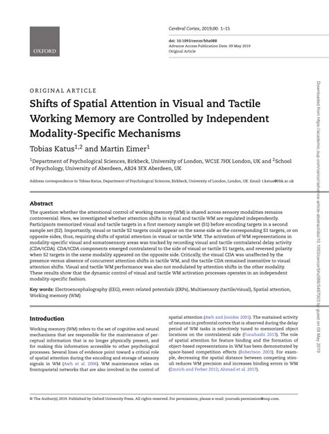 Pdf Shifts Of Spatial Attention In Visual And Tactile Working Memory Are Controlled By