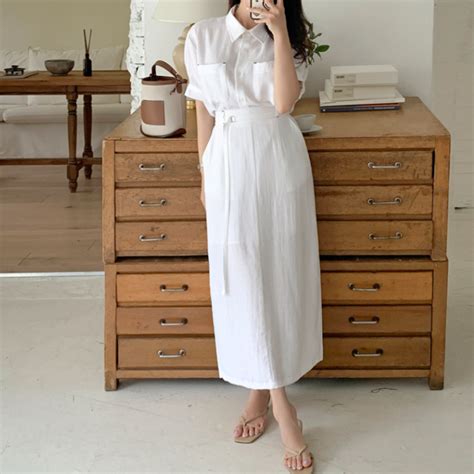 알로항 썸머 카라넥 앞포켓 반팔 셔츠and벨트 롱 스커트 세트2colset여름휴가하객룩출근룩휴양지룩여행룩