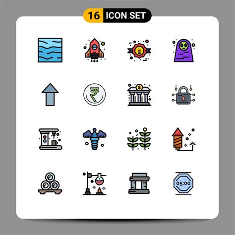 User Interface Pack Of 16 Basic Flat Color Filled Lines Of Up Scary