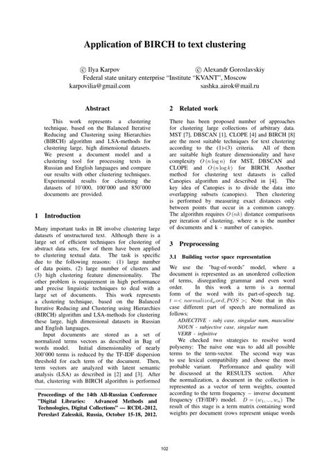 Pdf Application Of Birch To Text Clustering